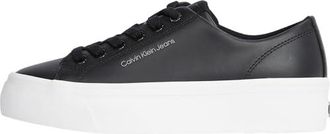 Calvin Klein Baskets Vulcanisées Femme Flatform Low en Cuir, Noir (Black/Bright White), 37