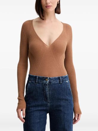 Twin-Set pull en maille à design côtelé - Marron