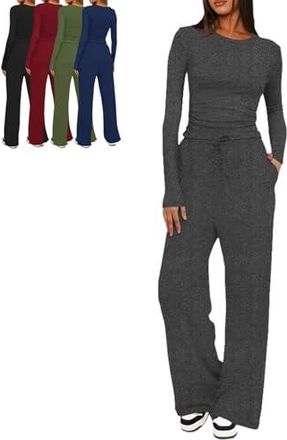 Generic Ensemble d&eacute;contract&eacute; pour femme T-shirt fronc&eacute; et pantalon &agrave; cordon de serrage, l, XXL