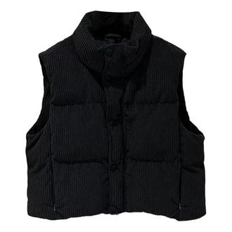 Generic Gilet sans manches en velours c&ocirc;tel&eacute; matelass&eacute; tendance pour femme 2025, col montant, fermeture &eacute;clair et boutons pression, noir, taille M