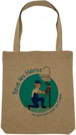 Fabulous Sac Shopping Tote Bag Aspect Lin - Les Vrais H&eacute;ros - Plombier M&eacute;tier Sac de Courses Toile Epaisse 360g Beige Naturel Cabas Port&eacute; Epaule Solide Imprim&eacute;