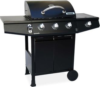 Sweeek Barbecue gaz - Treville - Barbecue 3 br&ucirc;leurs + 1 feu lat&eacute;ral noir. avec thermom&egrave;tre