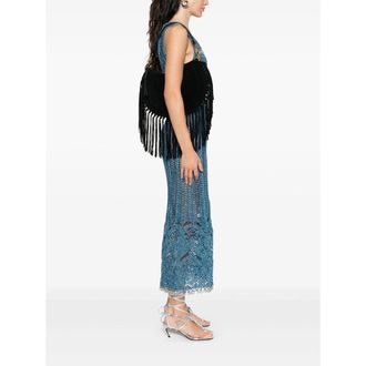 Isabel Marant Fringed Calf Suede Shoulder Bag - Black