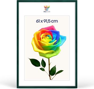 MG Design Bilderrahmen 61 x 91,5 cm - Posterrahmen mit Gr&uuml;n Holzrahmen (Echtholz) und bruchsicherem Acrylglas, Hoch & Quer mit verst&auml;rkter Wandaufh&auml;ngung
