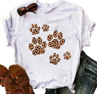 Keephen Maman Chat Maman Chien T-Shirts pour Femmes Patte de Chat Patte de Chien Impression 3D T-Shirt Manches Courtes Col Rond Animal de Compagnie Amoureux G