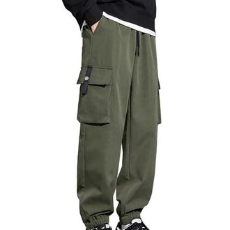 Generic TDEOK Pantalon cargo baggy pour homme - Noir - Multi poches - Pantalon de travail pour homme - Doublure en polaire baggy - Doublure en polaire - Cordo