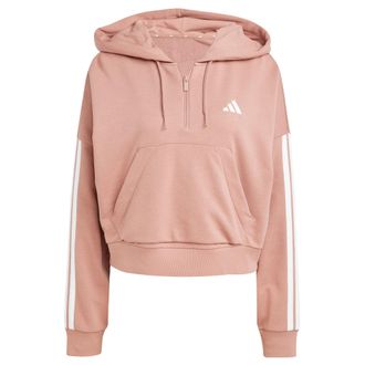adidas Womens Essentials 3-Streifen French Terry Quarter-Zip Hoodie Warm Clay/White XS