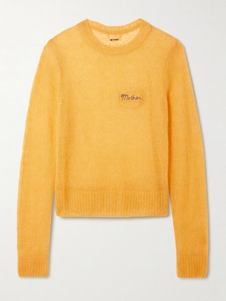 Mother Pull En Alpaga M&eacute;lang&eacute; &Agrave; Mailles Ajour&eacute;es Et &Agrave; Broderie - Jaune
