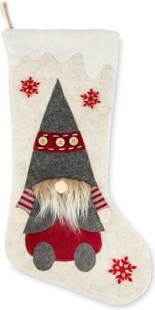 Excelsa Chaussette de No&euml;l avec GNOME &eacute;piphanie, 47,8 x 25,7 cm, d&eacute;coration Festive en Tissu, Blanc et Rouge
