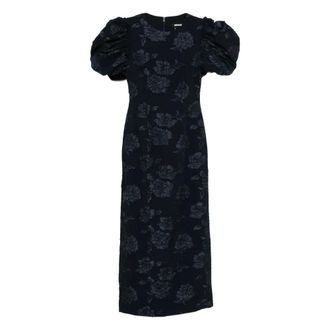 Rotate Jacquard Midi Puff Dress - - Dresses - Damen - Blau - XS