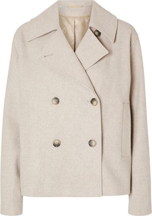 Selected Selected Damen Kurz-Mantel Knopfleiste Reverskragen Seitentaschen Langarm elegant, Farben:Sand, Größe:42