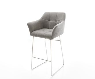 DELIFE Barstuhl Yulo-Flex Strukturstoff Soft Grau Kufengestell Edelstahl Silberfarben, Barst&uuml;hle