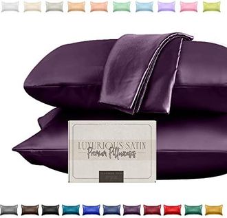 Elegant Comfort Seidiges und luxuriöses 2-teiliges Satin-Kissenbezug-Set für gesündere Haut und Haare, versteckter Reißverschluss und wunderschön verpackt, Satin-Kiss