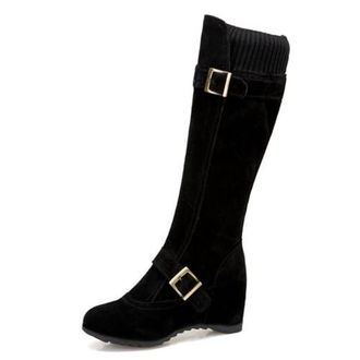 Generic Bottes dhiver pour femme - &Eacute;lastique - Large mollet - Talon compens&eacute; cach&eacute; - Bout rond - Chaussures dhiver, Noir, 37.5 EU