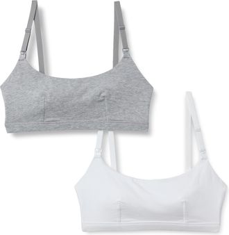 Amazon Essentials Damen Bequemer Still-BH Aus Baumwolljersey, 2er-Pack, Grau Meliert/Weiß, XXL