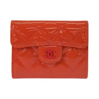 Chanel Pre-owned &Eacute;tui porte-monnaie et cartes en cuir verni orange - Femme - Pre-owned - Orange - Taille: ONE Size