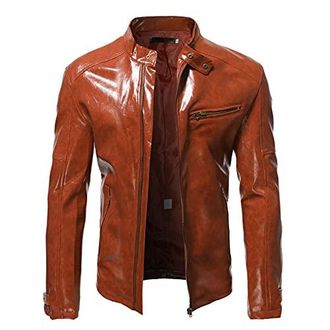 Generico Veste en cuir pour homme, veste de moto en cuir v&eacute;ritable, manteau de pilote vintage de loisirs, veste en PU imperm&eacute;able pour homme, marron, XXXL