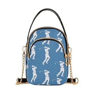 Mnsruu Petit sac &agrave; bandouli&egrave;re en cuir pour femme Motif joueur de golf Bleu