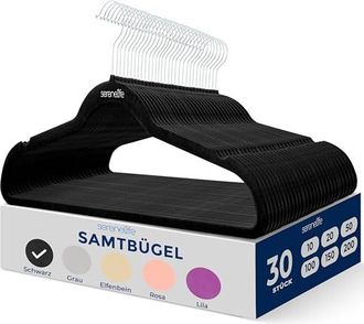 SereneLife Kleiderhaken Schwarz, Samtbügel 30 Stück, rutschfeste Bügel mit 360° drehbarer Haken für Ihre Garderobe, Platzsparend für Kleideraufbewahrung & Organi