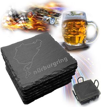 Racetrackart Nürburgring Untersetzer für Getränke, 6-teiliges Set Untersetzer aus Schiefer, für zuhause und das Esszimmer, Dekoration, Rennsportfans