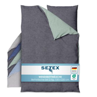 Setex Wendebettw&auml;sche 135x200 cm - 2-teiliges Bettw&auml;sche-Set in ansprechendem Salbei-Dunkelgrau-Design, Inklusive Bettdeckenbezug und Kissenbezug (80x80 cm)