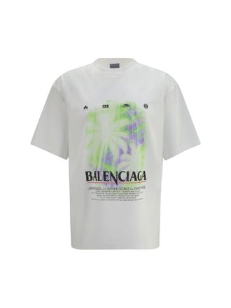 Balenciaga Mens T-Shirt Printed Cotton White T-Shirts And Polos