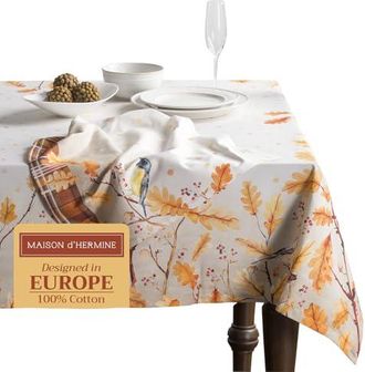 Maison d'Hermine Oak Leaves Nappe 100% Coton D&eacute;coration de Table de Table Mariage, f&ecirc;te m&egrave;res Thanksgiving/No&euml;l (Rectangle, 140cm x 180cm)