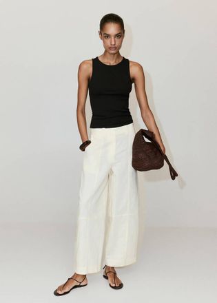 Mango Geripptes Top aus Baumwoll-Mix schwarz - Damen - XXS - MANGO