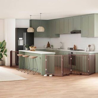 vidaXL vidaXL 6-tlg. Hundetor mit Tür Faltbar Braun 480 cm Pappelholz