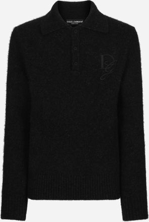 Dolce & Gabbana Langarm-poloshirt Aus Wolle Mit Logostickerei - Mann Strickwaren Grau 48