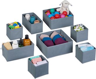 Relaxdays Schubladen Organizer, 8-teiliges W&auml;scheorganizer Set, 3 Gr&ouml;&szlig;en, f&uuml;r Kleiderschrank & Schublade, faltbar, grau