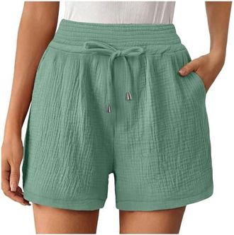 Generic Short Lin Coton Femme &eacute;t&eacute; Chic Large Fluide Pas Cher Shorts Habill&eacute; Femme Grande Taille &eacute;lastique avec Poches Confortable Ample Mode 2024 Casual Sport