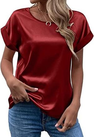 Generic T-shirt d&eacute;contract&eacute; &agrave; manches courtes pour femme - Coupe ample - Col rond - L&eacute;ger - Pour le travail, le quotidien, les voyages, Rouge, XXL