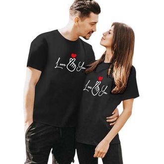 Generic T-shirt &agrave; manches courtes et col rond imprim&eacute; pour femme 2026 Saint-Valentin, Noir, XXL