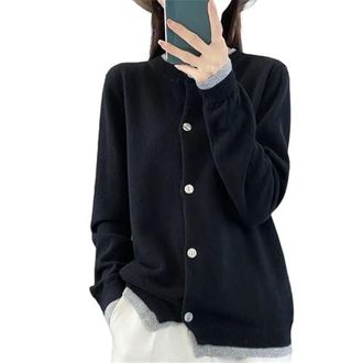 Generic Cardigan de printemps &eacute;pais et chaud pour femme - Pull en tricot - Col rond - Manteaux cor&eacute;ens &agrave; simple boutonnage, noir, Taille S