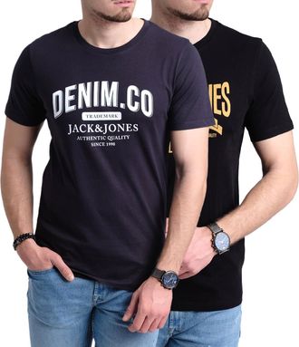 Jack & Jones Herren 2er-Set T-Shirts aus Baumwolle, Multi-Pack (NavyDENIM/Black.Gelb) XXL-1