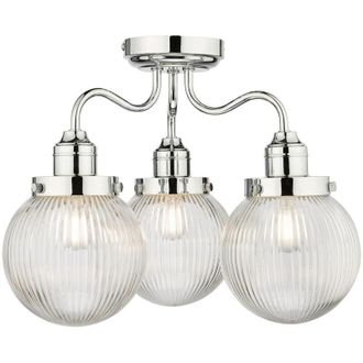 D&auml;r Lighting Dar Tamara Plafonnier semi-encastr&eacute; &agrave; 3 lumi&egrave;res pour salle de bain, chrome poli, verre nervur&eacute; IP44