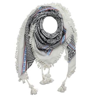 Freak Scene Foulard &eacute;l&eacute;gamment d&eacute;taill&eacute; au style Pali - blanc - noir - 120 x 120 cm - motif 2 - Shemagh - foulard Arafat palestinien - keffieh en coton
