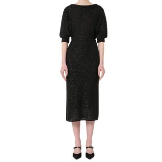 Max Mara Viskosegarn-Kleid - - Dresses - Damen - Schwarzk - S