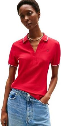 Tommy Hilfiger Polo Manches Courtes Femme Open Slim Fit, Multicolore (Medium Red), XL
