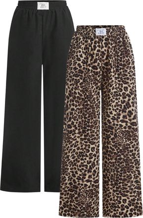 SOLY HUX Damen 2 St&uuml;cke Hose Y2K Weite Freizeithose Palazzo Hosen Lockere Jogginghose Hohe Elastosche Bund Casualhose Herbst Outfits Schwarz und Leoparden M