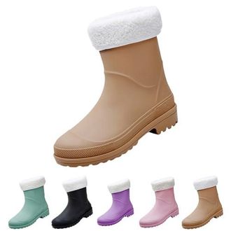 Generic Wellington Bottes de pluie mi-mollet confortables avec doublure en peluche pour femme Antid&eacute;rapantes et imperm&eacute;ables Chaussures de travail pour la p&ecirc;c