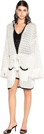 Akep Femme, Pulls, Blanc, Taille: 42 FR Long Cardigan with Hood and Contrast Trims
