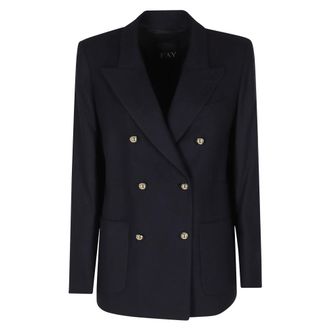 Fay Femme, Vestes, Bleu, Taille: 42 FR Blazer crois&eacute; &agrave; poches plaqu&eacute;es