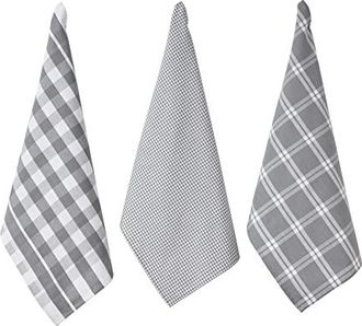 Penguin Home Küchentücher, 100% Baumwolle, umweltfreundlich, nachhaltig, stilvoll mit verschiedenen Mustern, Größe - 50 x 70 cm, Farbe - Grau & Weiß, 3 Stück