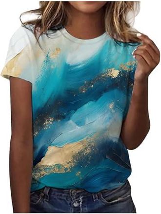 QWUVEDS Loisirs Rétro 3D Impression Pissenlit T-shirt à manches courtes Printemps Été Manteau de sommeil Chemise, bleu, M