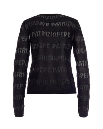 Patrizia Pepe Womens Crew Neck Jumper Logato Black Viscose Jumpers Sweater