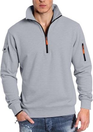 Generico Chandails à Col Haut Vestes Demi Zip Hommes Vintage Sweat-shirt Hommes Sans Capuchon Travail Grande Taille Pull avec Poche Zippée Pulls Pulls de Coule