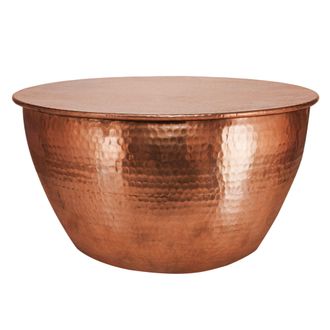 WOMO-DESIGN Couchtisch rund &Oslash; 59x30,5cm, Kupfer, Drum, Unikat, handgefertigt aus Aluminium, Hammerschlag Design, Metall Sofatisch, Wohnzimmer Beistelltisch, Flach