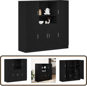vidaXL 3-tlg. Küchenschrank-Set Schwarz Holzwerkstoff - Vidaxl